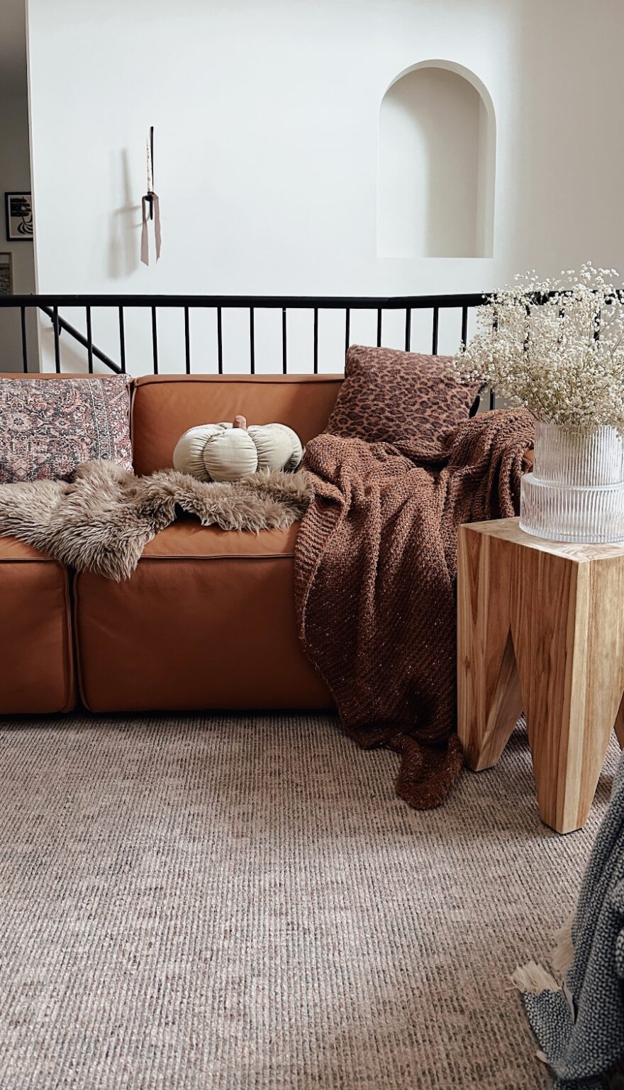 New Cozy Caramel Living Room Sofa - The Blush Home Blog